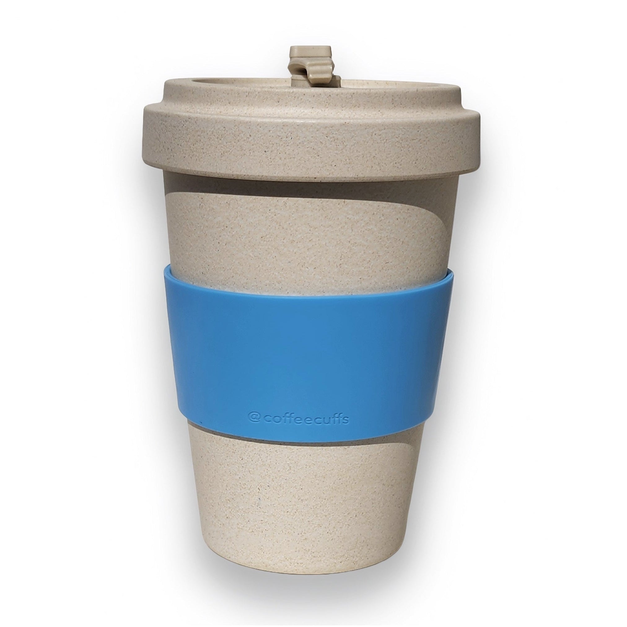 Shop 17oz Sand Coloured Bamboo Reusable Cup & Small Blue Cuff | Coffee Cuff